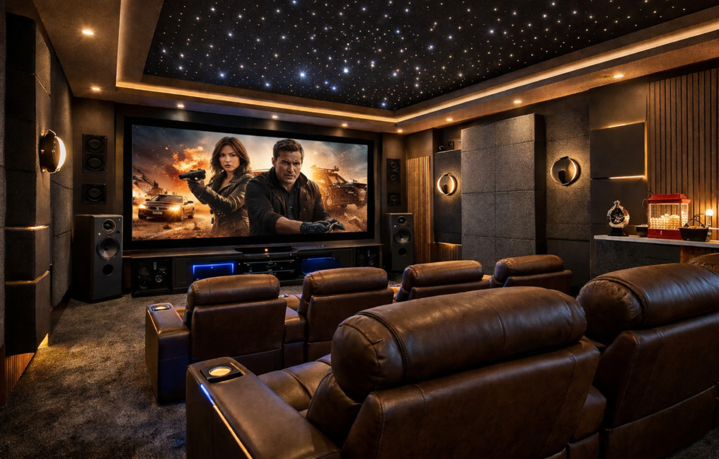 Best Interior Design Ideas for Home Theatre Rooms in Chennai Villas